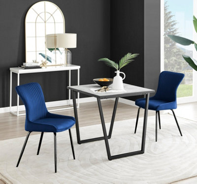 Furniturebox UK Carson White Marble Effect Square Dining Table & 2 Blue ...