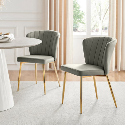 Furniturebox UK Dining Chair - 2x Danica Pale Grey Velvet Upholstered ...