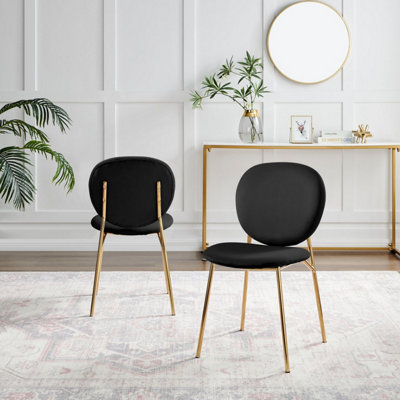 Furniturebox UK Dining Chair 2x Ivy Black Velvet Upholstered Dining Chair Gold Legs Modern Meets Vintage