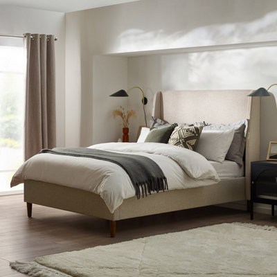 Furniturebox UK Double Bed - 'Hana' Upholstered Cream Modern Double Bed ...