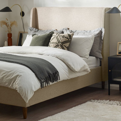 Furniturebox UK Double Bed - 'Hana' Upholstered Cream Modern Double Bed ...