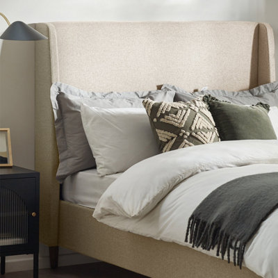 Furniturebox UK Double Bed - 'Hana' Upholstered Cream Modern Double Bed ...