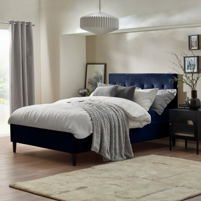 Furniturebox UK Double Bed - 'Lotus' Upholstered Blue Velvet Double Bed ...