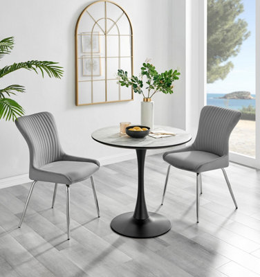 Furniturebox UK Elina White Marble Effect Round Dining Table & 2 Light ...