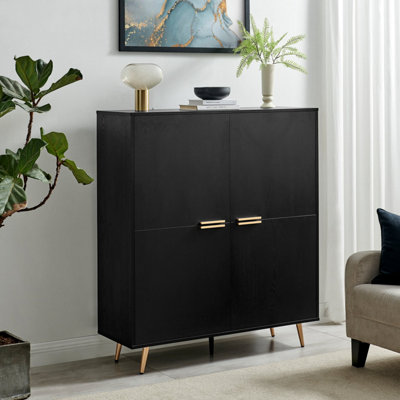 Furniturebox UK Ivala Black & Copper Effect Large 4 Door Sideboard