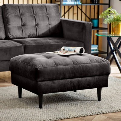 Furniturebox UK Jenna Dark Grey Velvet Footstool