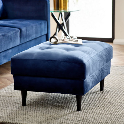 Furniturebox UK Jenna Navy Blue Velvet Footstool