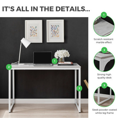 Furniturebox UK Kendrick Grey Marble Effect Desk 120cm for Home Working ...