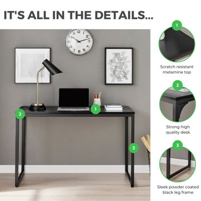 Furniturebox UK Kendrick Industrial Black Desk 120cm for Home Working Study Gaming Office Desk. Elegant Black