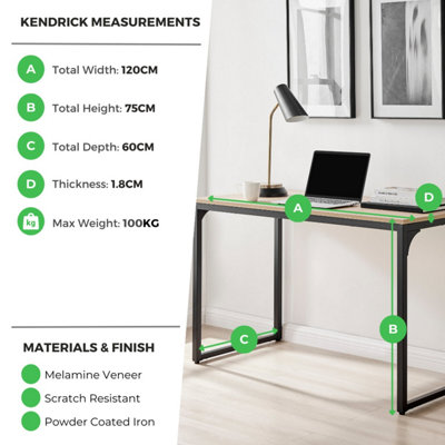 Furniturebox UK Kendrick Oak Effect Desk 120cm for Home Working Study Gaming Office Desk. Elegant Black