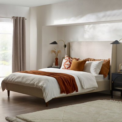 Cream king upholstered bed store