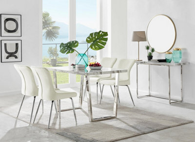 Furniturebox UK Kylo White Marble Effect Dining Table & 4 Cream Nora ...