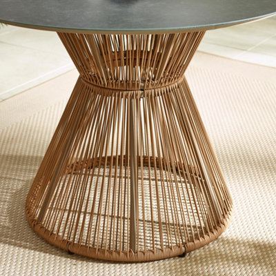 Furniturebox UK Lanai Beige Rattan & Black Round Garden Dining Table