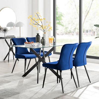 Furniturebox UK Leonardo Black Leg Glass Dining Table & 4 Blue Nora ...