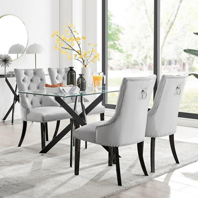 Furniturebox UK Leonardo Black Leg Glass Dining Table & 4 Grey ...