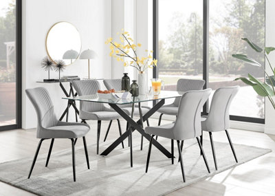 Furniturebox UK Leonardo Black Leg Glass Dining Table & 6 Light Grey ...