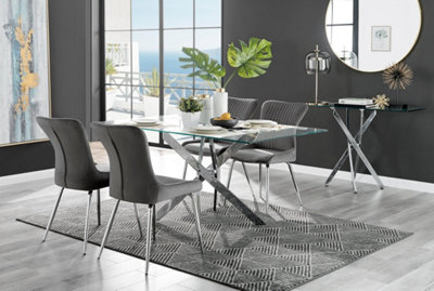 Furniturebox UK Leonardo Glass And Chrome Metal Dining Table And 6 Dark ...