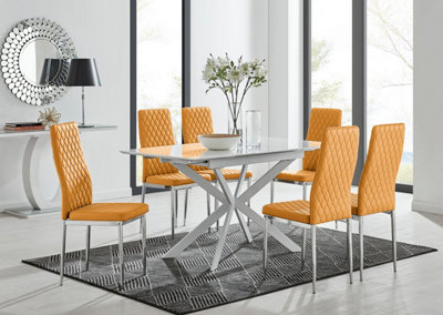 Furniturebox UK LIRA 120 Extending Dining Table and 6 Mustard Milan Chairs