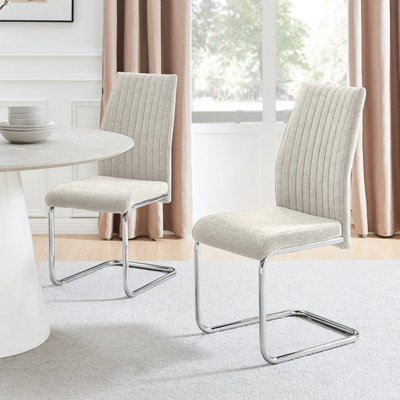 Furniturebox UK Lorenzo 2x Cream Fabric Silver Leg Dining Chair | DIY ...