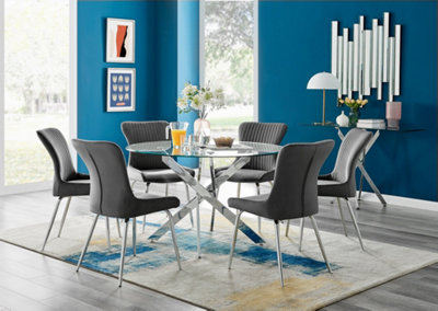 Furniturebox UK Novara 120cm Round Dining Table and 6 Dark Grey Nora ...