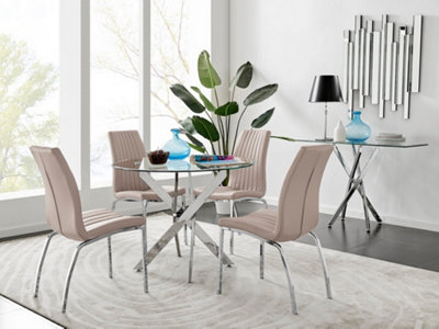Furniturebox UK Novara Chrome Metal Round Glass Dining Table And 4 ...