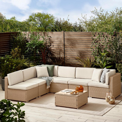 Furniturebox UK Orlando 6 Seat Modular Outdoor Garden Sofa - Natural PE ...