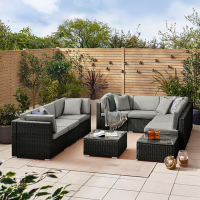 Furniturebox UK Orlando 8 Seat Modular Outdoor Garden Sofa - Black ...