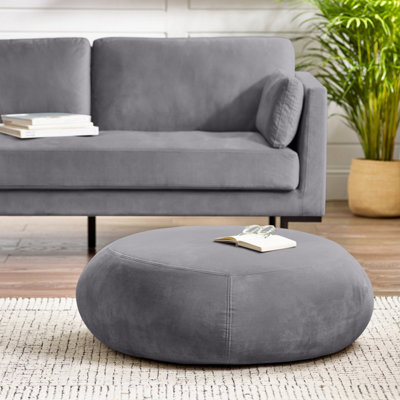 Furniturebox UK Otis Modern Round Velvet Footstool On Wood Frame With ...