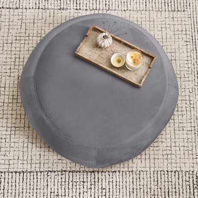Furniturebox UK Otis Modern Round Velvet Footstool On Wood Frame With ...