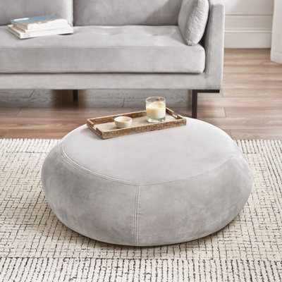 Furniturebox UK Otis Modern Round Velvet Footstool On Wood Frame With ...