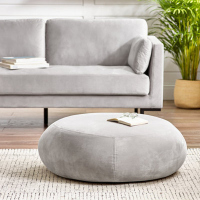 Furniturebox UK Otis Modern Round Velvet Footstool On Wood Frame With ...