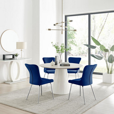 Furniturebox UK Palma Beige Stone Effect Round Dining Table & 4 Blue ...