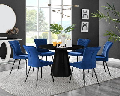 Furniturebox UK Palma Black Semi-Gloss Round Pedestal Dining Table & 6 ...