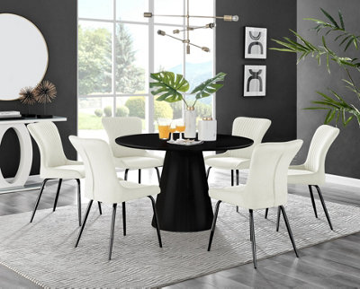 Furniturebox UK Palma Black Semi-Gloss Round Pedestal Dining Table & 6 ...