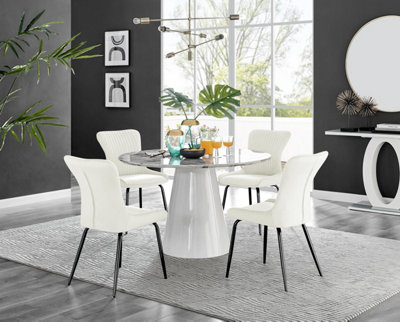 Furniturebox UK Palma White Marble Effect Round Dining Table & 4 Cream ...