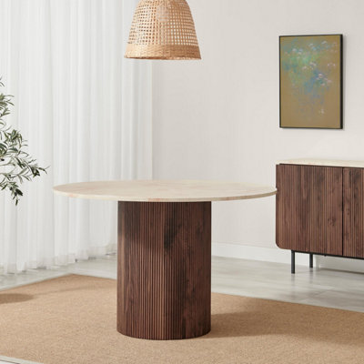 Furniturebox UK Penrose Round Walnut & Marble Effect Slatted 4-6 Seater ...