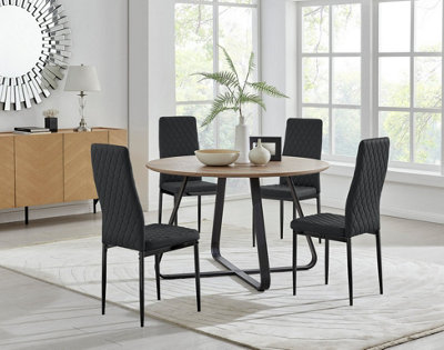 Furniturebox UK Santorini Brown Round Round Dining Table And 4 Black ...