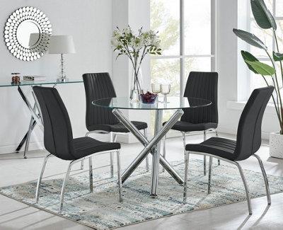 Furniturebox UK Selina Round Dining Table and 4 Black Isco Chairs