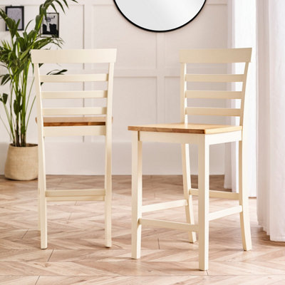 Furniturebox UK Set of 2 Rye Cream Painted Solid Wood Bar Stools With ...