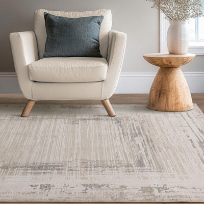 FURNITUREBOX UK STRATA GREY & CREAM SKETCHED BORDER RUG 160X230
