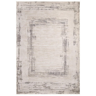 FURNITUREBOX UK STRATA GREY & CREAM SKETCHED BORDER RUG 160X230