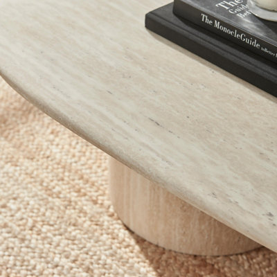 Furniturebox UK Sutton Beige Travertine Stone Veneer Oval Coffee Table