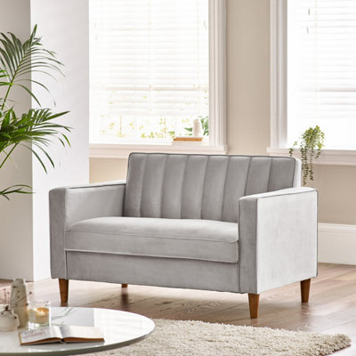 Furniturebox UK Velvet Sofa - 'Kit' 2 Seater Upholstered Beige Fabric ...