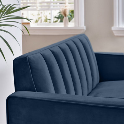 Furniturebox UK Velvet Sofa - 'Kit' 2 Seater Upholstered Navy Blue ...