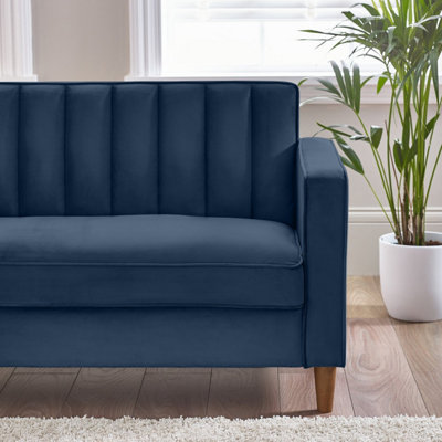 Furniturebox UK Velvet Sofa - 'Kit' 2 Seater Upholstered Navy Blue ...