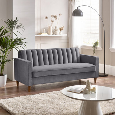 Furniturebox UK Velvet Sofa - 'Kit' 3 Seater Upholstered Grey Fabric ...