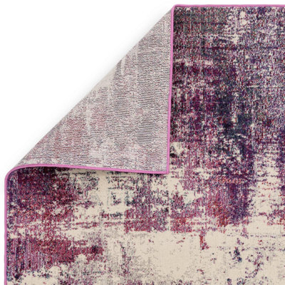 Furniturebox UK Viva Distressed Magenta & Cream Rug 160x230