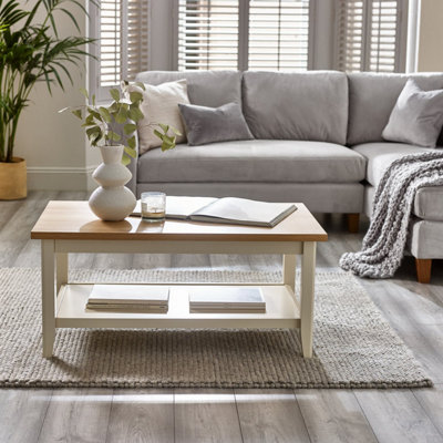 Furniturebox UK Wood Coffee Table Eden Wooden Coffee Table Pale Oak Veneer Top Cream Legs