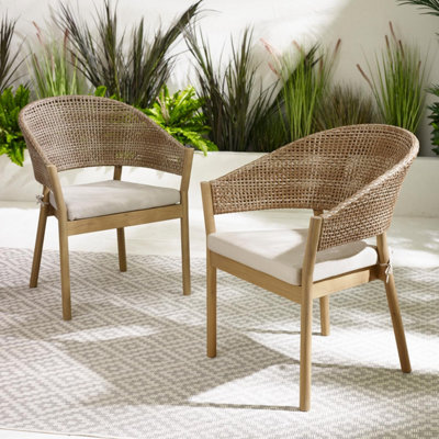 FurnitureboxUK Asa Set Of 2 Wood & Wicker Rattan Outdoor Dining Chairs ...