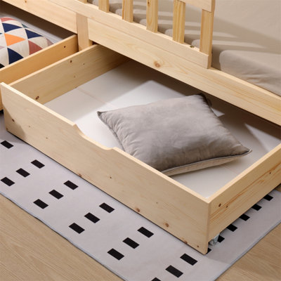 FurnitureHMD 3FT Solid Wood Kids Bed Single Bed Frame with 2 Storage ...